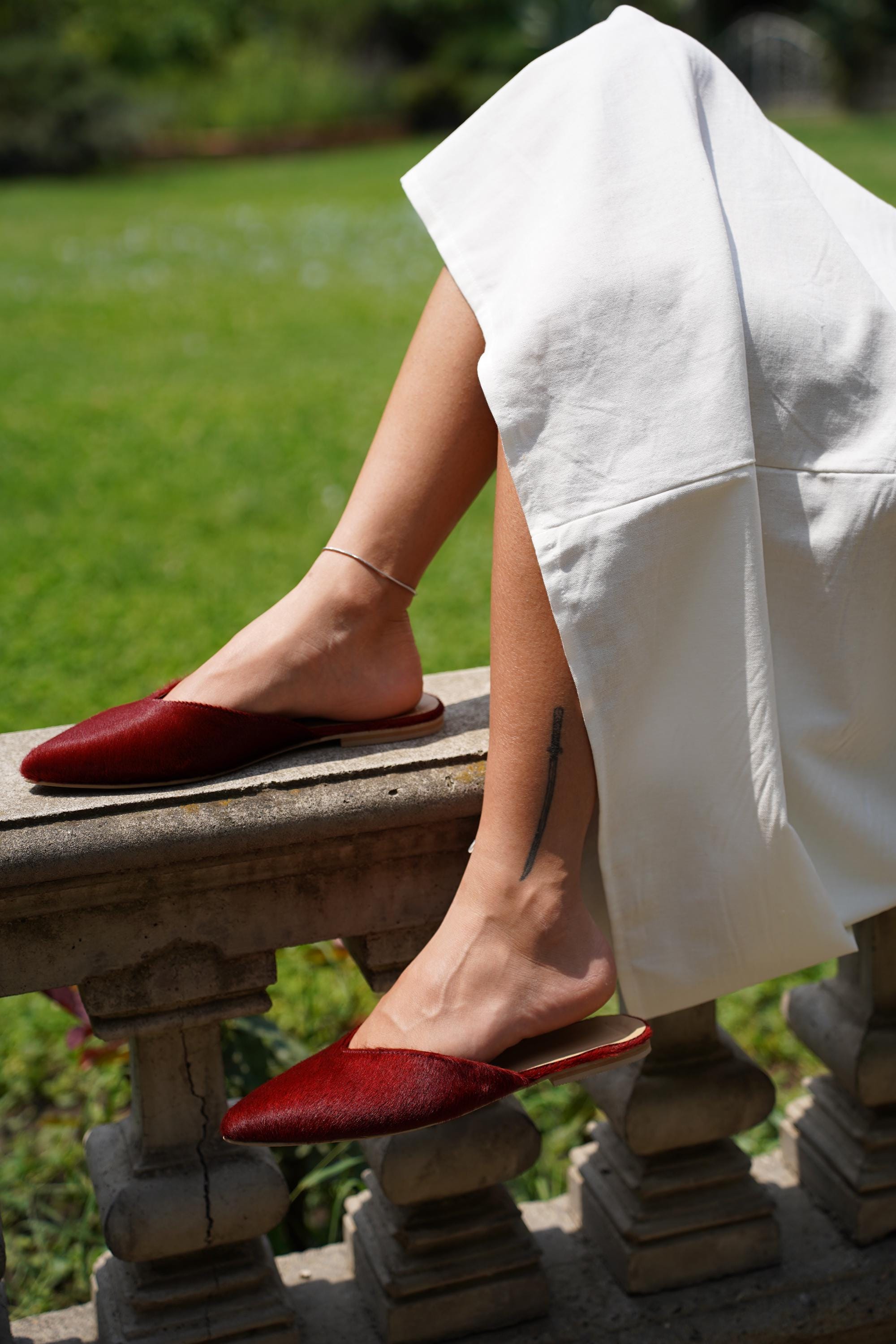 Red Fur-textured Mules - Chic & Elegant Statement Shoes - Etsy