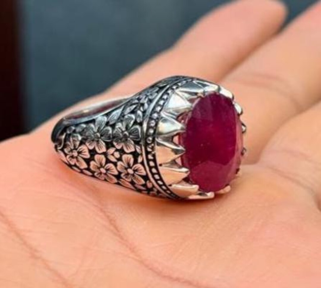 12 Carat Real Red Ruby Handmade 925 Sterling Silver Ring Men Natural ...