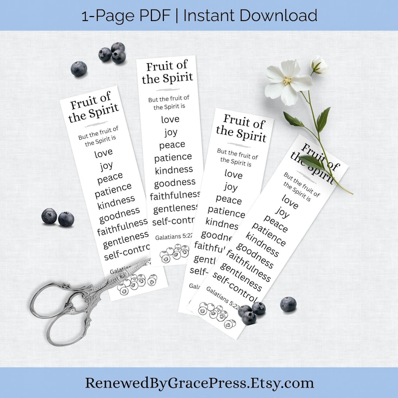 Fruit of the Spirit Bookmark Printable Christian Scripture Digital ...