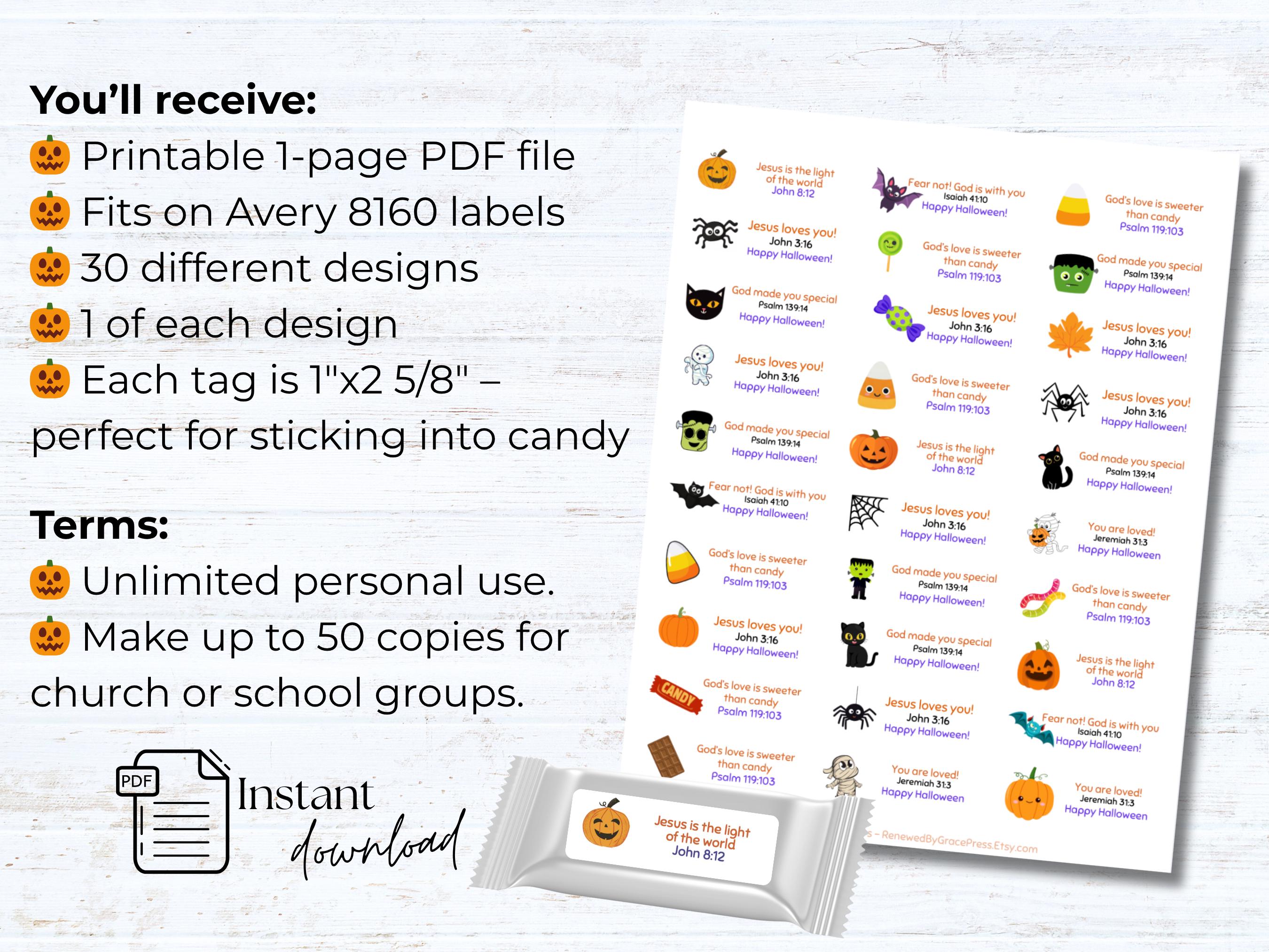 Christian Halloween Stickers for Candy With Bible Verses, Printable ...