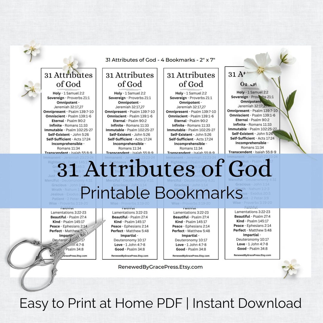Attributes of God Bookmark, Printable Bible Bookmark, Christian Gifts ...