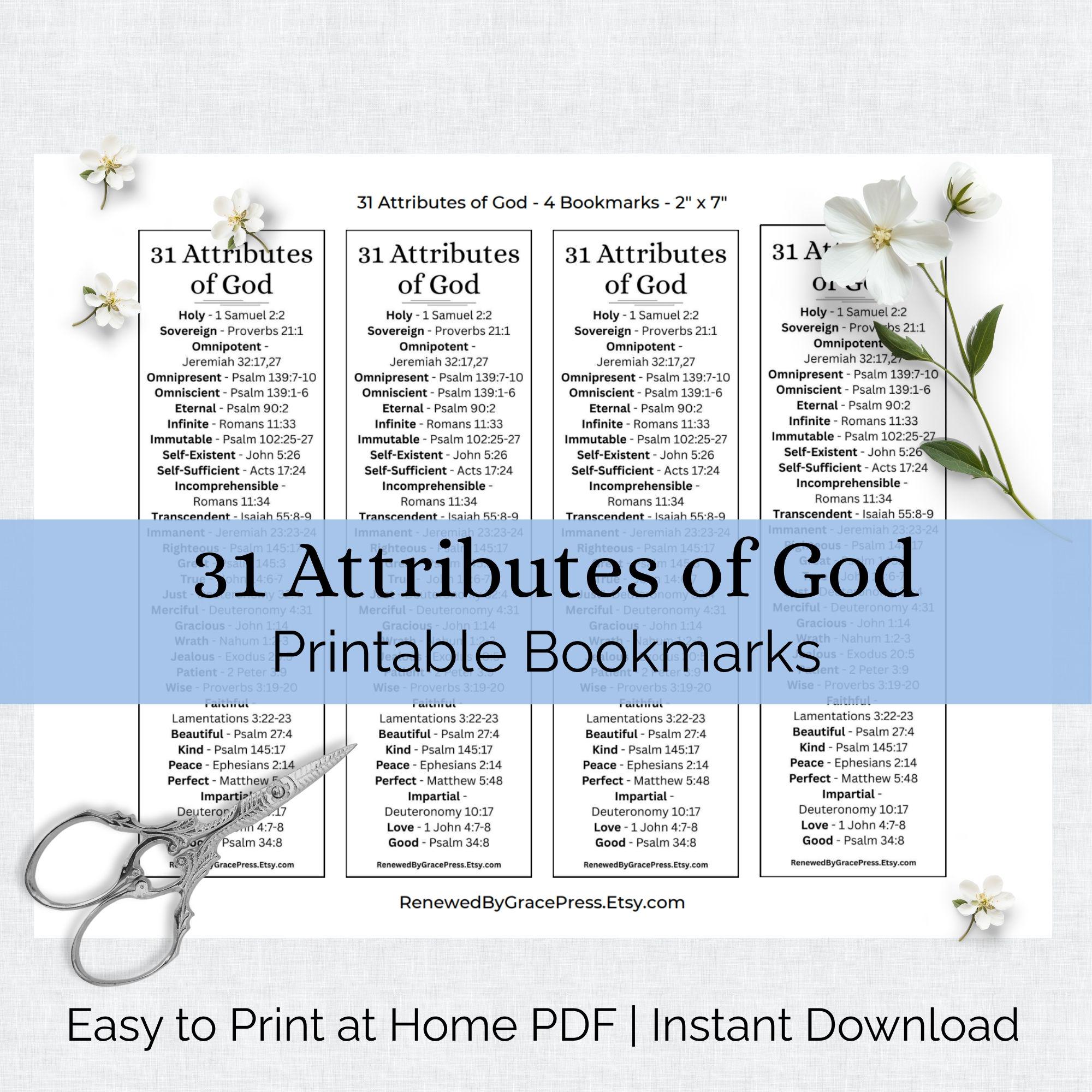 Attributes of God Bookmark, Printable Bible Bookmark, Christian Gifts ...