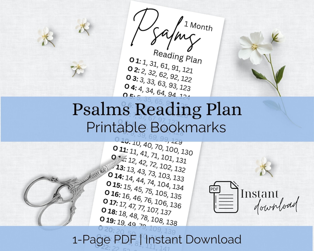 Psalms Bible Reading Plan Bookmark, One Month Bible Reading Plan - Etsy