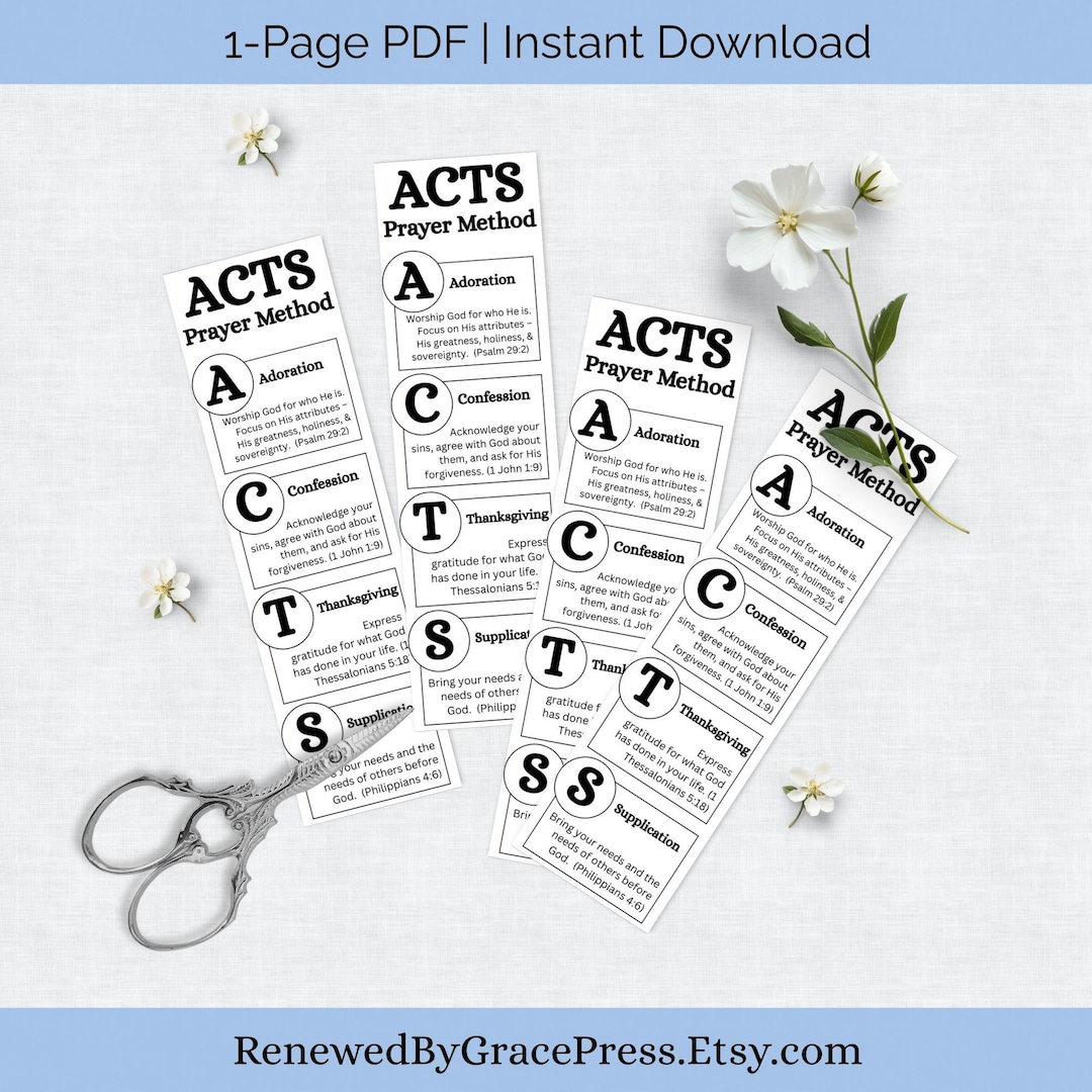 ACTS Prayer Bookmarks ACT Prayer Method Printable Christian Prayer ...