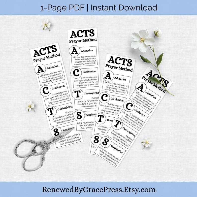 ACTS Prayer Bookmarks ACT Prayer Method Printable Christian Prayer ...
