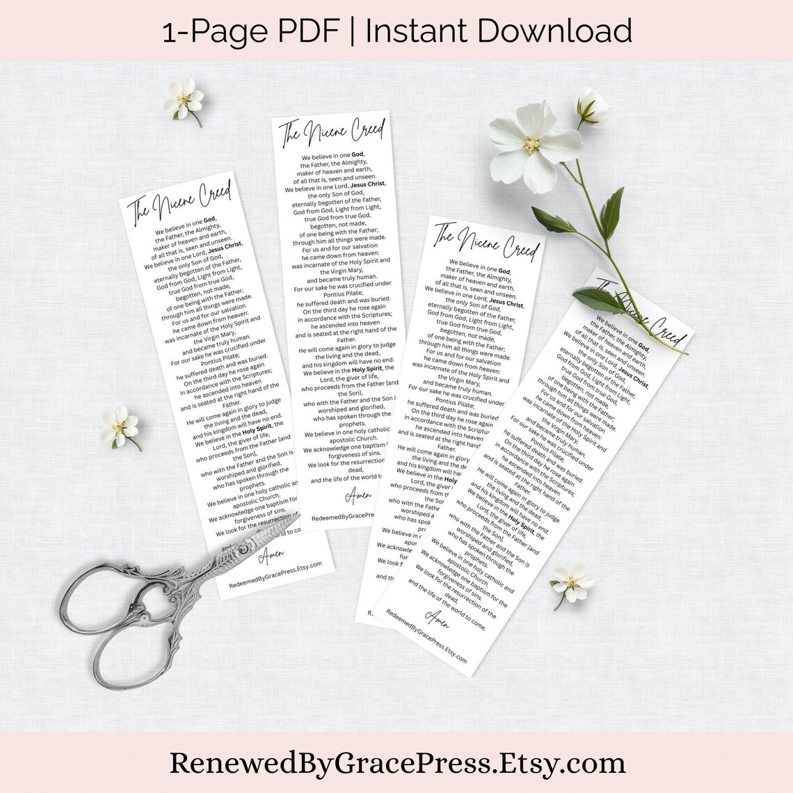 Printable Nicene Creed Bookmark Minimalist Black and White Christian ...
