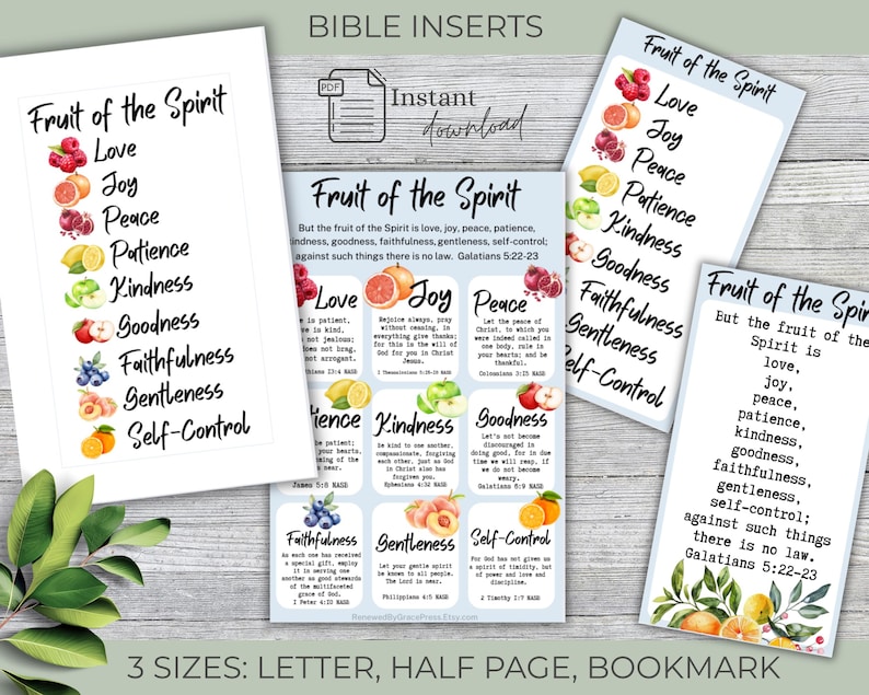 Fruit of the Spirit Bible Tip-ins • Printable Study Inserts for ...