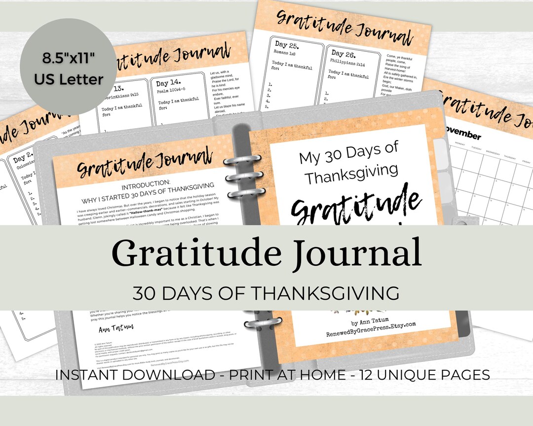 30 Days of Thanksgiving GRATITUDE JOURNAL, Christian Printable Journal ...