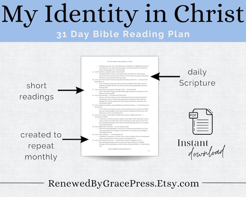 Identity in Christ Bible Reading Plan, Prayer Journal, 31 Truths ...