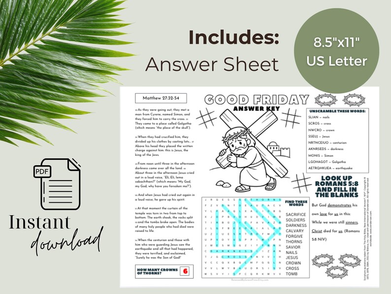 Good Friday Kids Activity Placemat Easter Printable Church Worksheet ...