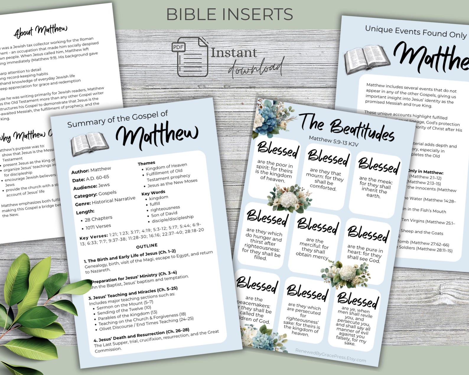 Matthew Bible Tip-ins & Bookmarks | the Beatitudes, Lord’s Prayer | KJV ...