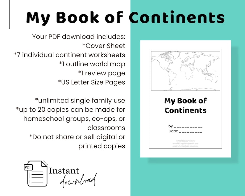 Continents Workbook for Kids Printable Geography Worksheets Homeschool ...