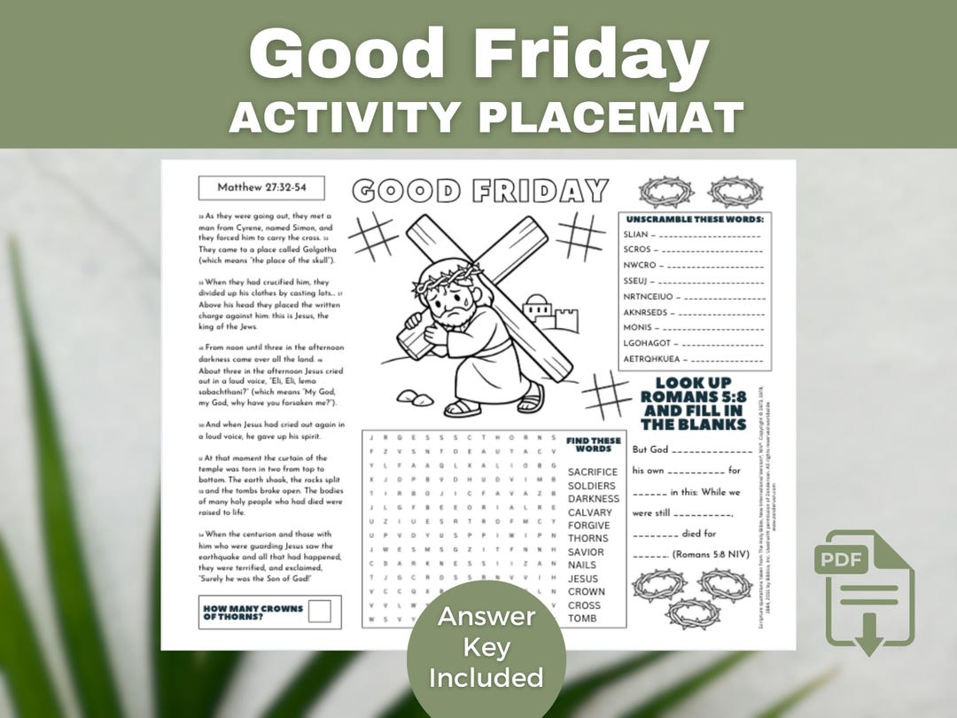 Good Friday Kids Activity Placemat Easter Printable Church Worksheet ...