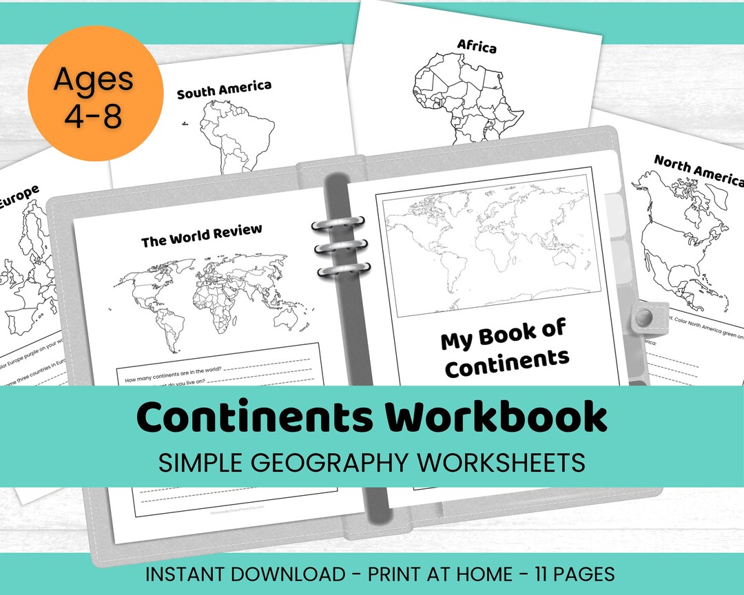 Continents Workbook for Kids Printable Geography Worksheets Homeschool ...