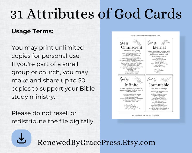 31 Attributes of God Cards Printable Scripture Cards for Bible Study ...