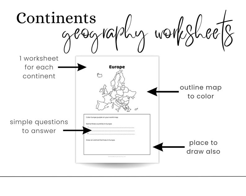 Continents Workbook for Kids Printable Geography Worksheets Homeschool ...