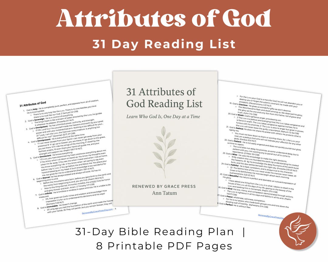 Attributes of God Reading Plan, 1 Month Schedule, Printable Daily Bible ...