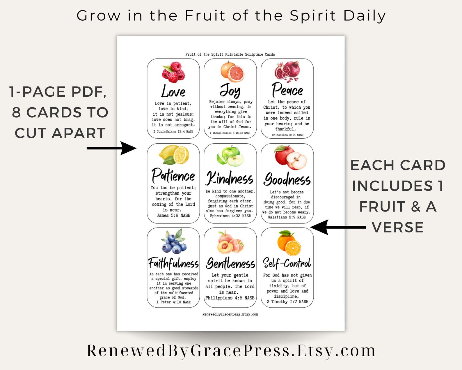 Fruit of the Spirit Printable Scripture Cards Bible Verse Cards for ...
