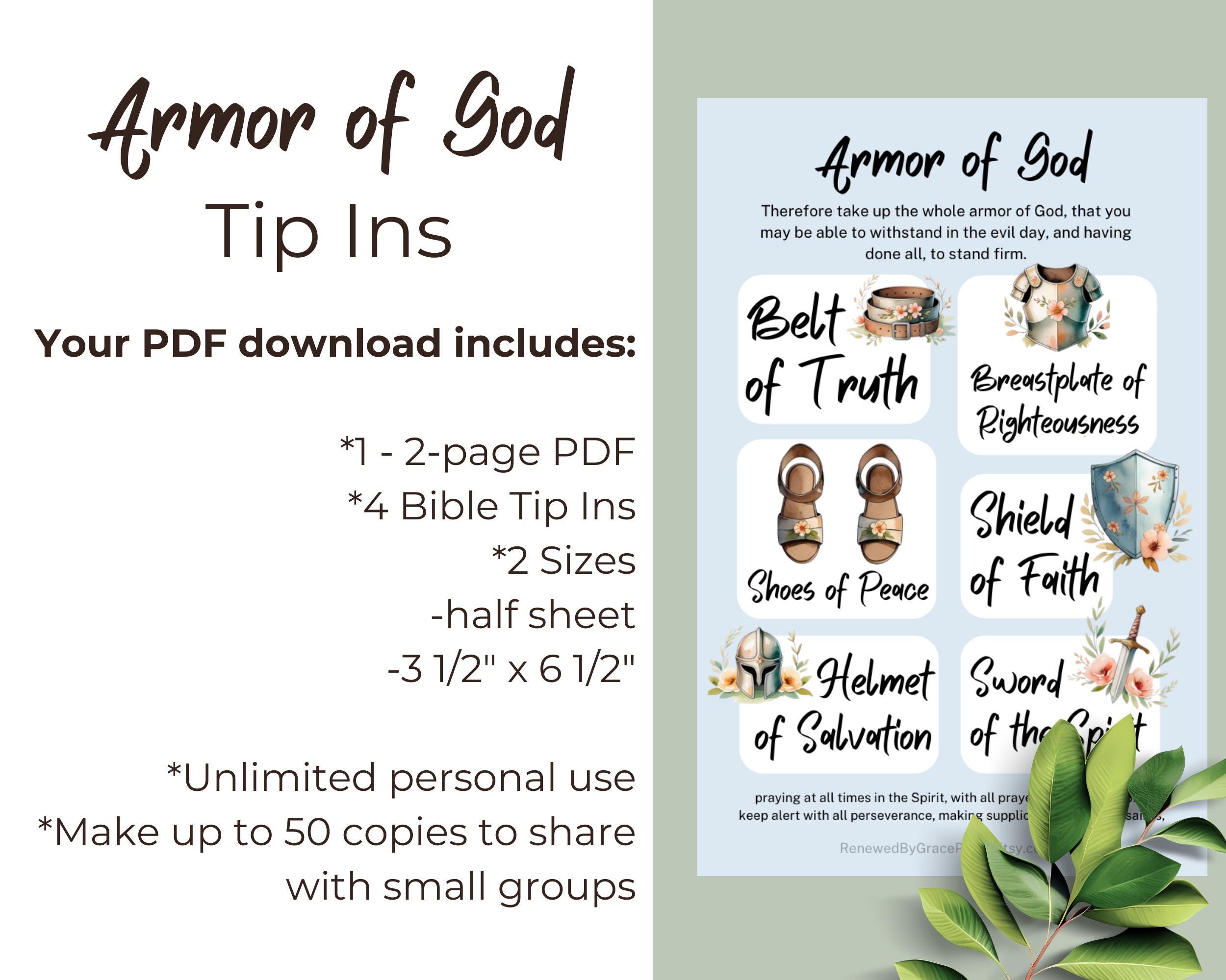 Armor of God Bible Tip-ins • Printable Study Inserts for Journaling ...