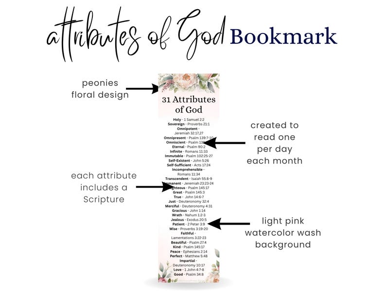 Attributes of God Bookmark Printable Bible Bookmark Christian Gifts ...