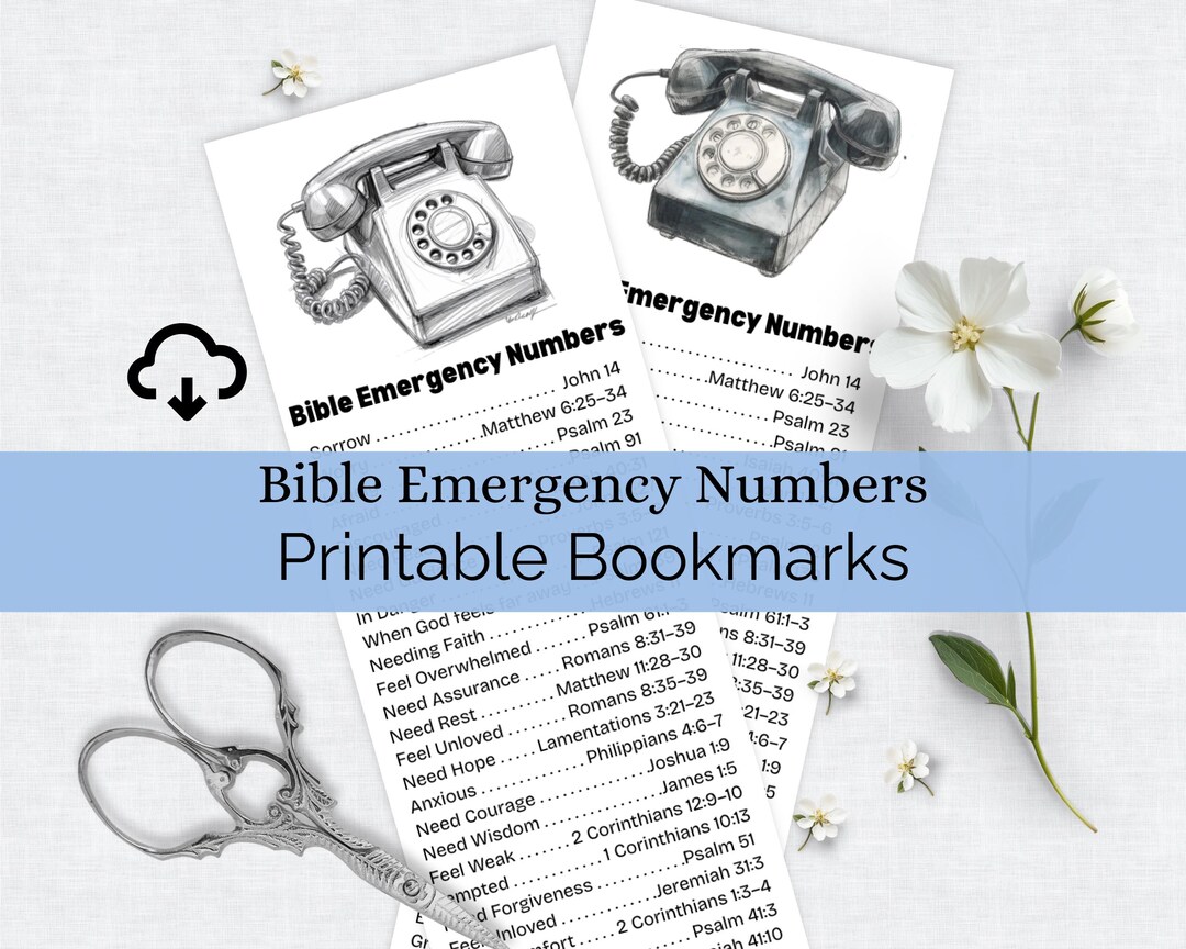 Bible Emergency Number Bookmark Set | Christian Printable Scripture ...