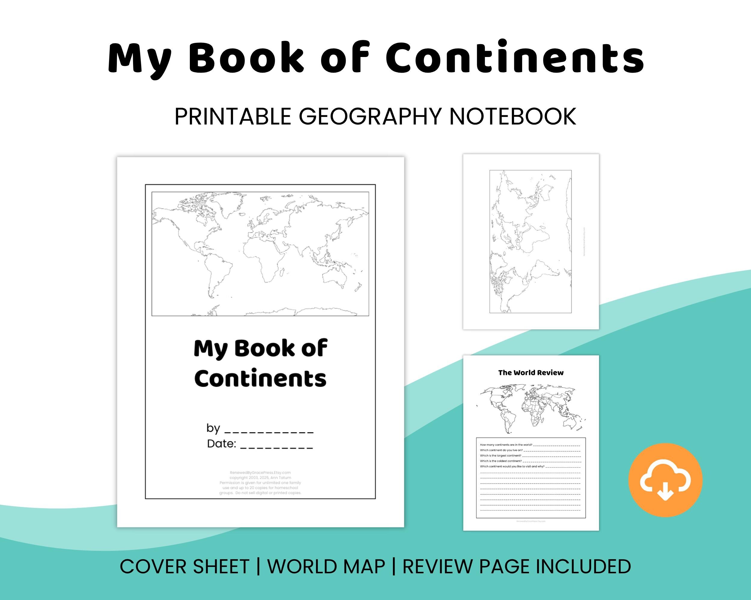 Continents Workbook for Kids Printable Geography Worksheets Homeschool ...