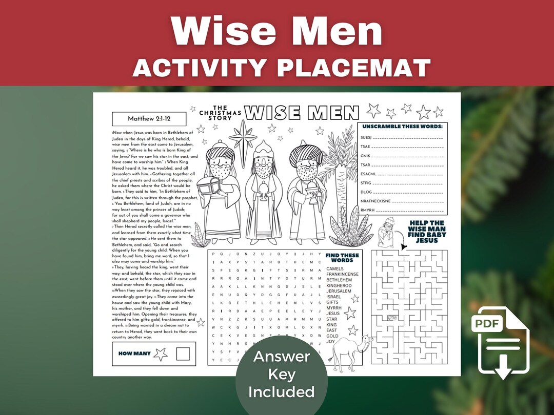Three Wise Men Activity Placemat | Christian Christmas Coloring Page ...