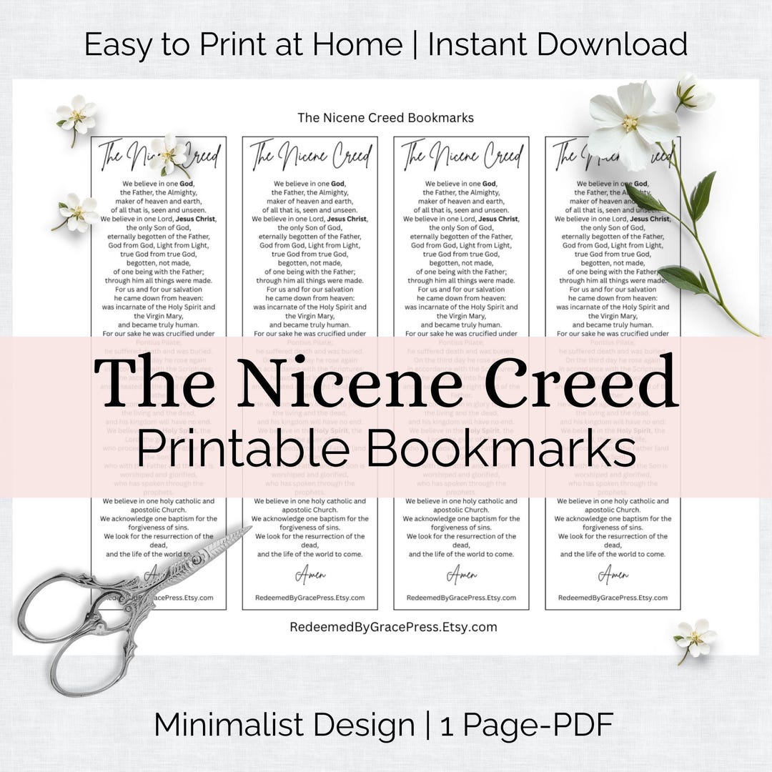 Printable Nicene Creed Bookmark Minimalist Black and White Christian ...
