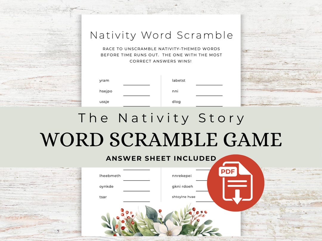 Nativity Word Scramble Game, Printable Christmas Puzzle for Holiday ...