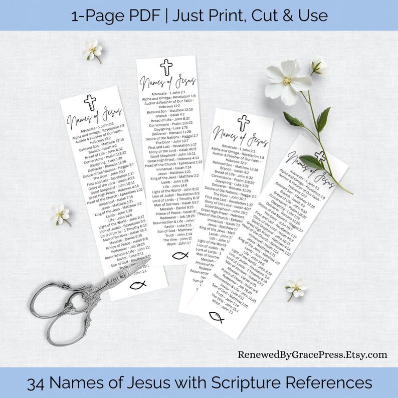 Names of Jesus Bookmark Christian Bookmark for Women's Bible Study or ...