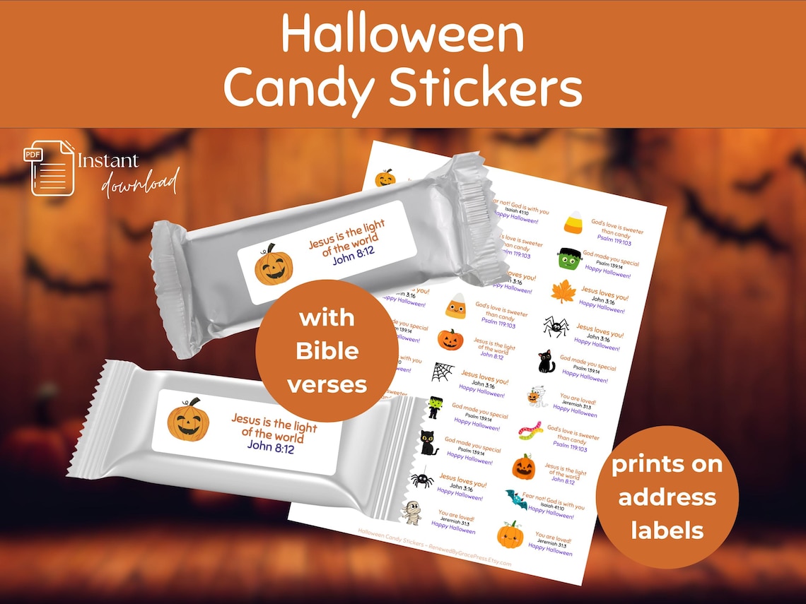 Christian Halloween Stickers for Candy With Bible Verses, Printable ...