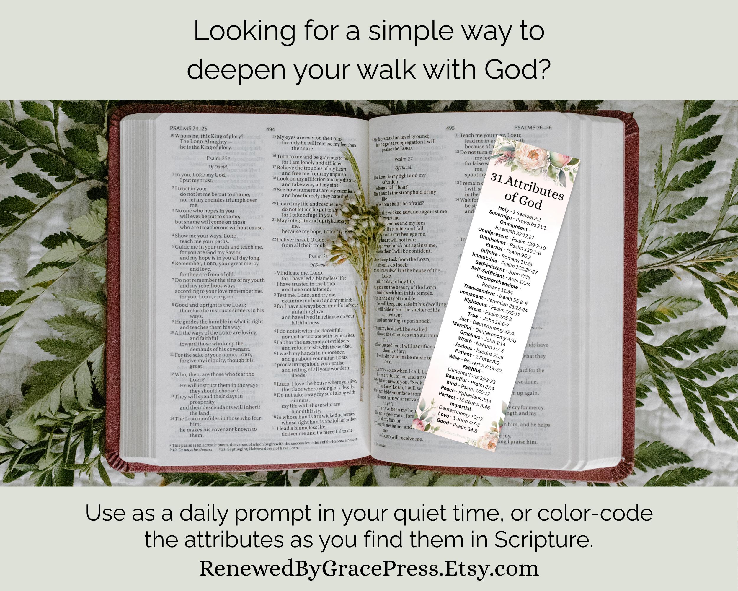 Attributes of God Bookmark Printable Bible Bookmark Christian Gifts ...