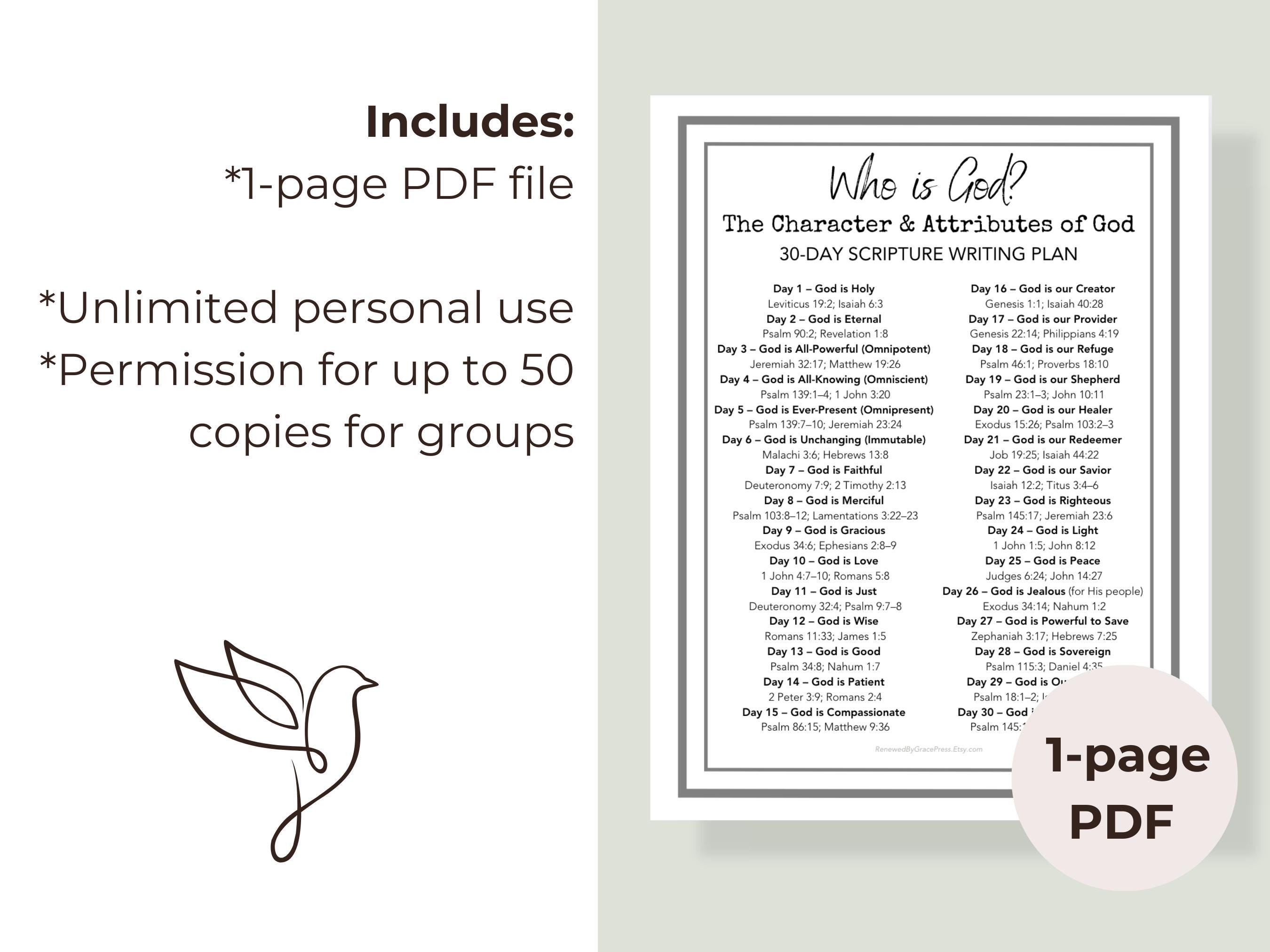 30-day Scripture Writing Plan | Attributes of God Bible Study Printable ...