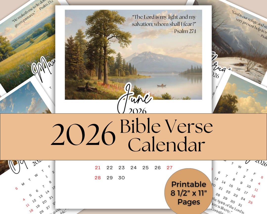 2026 Bible Verse Calendar Printable • Christian Scripture Wall Art ...