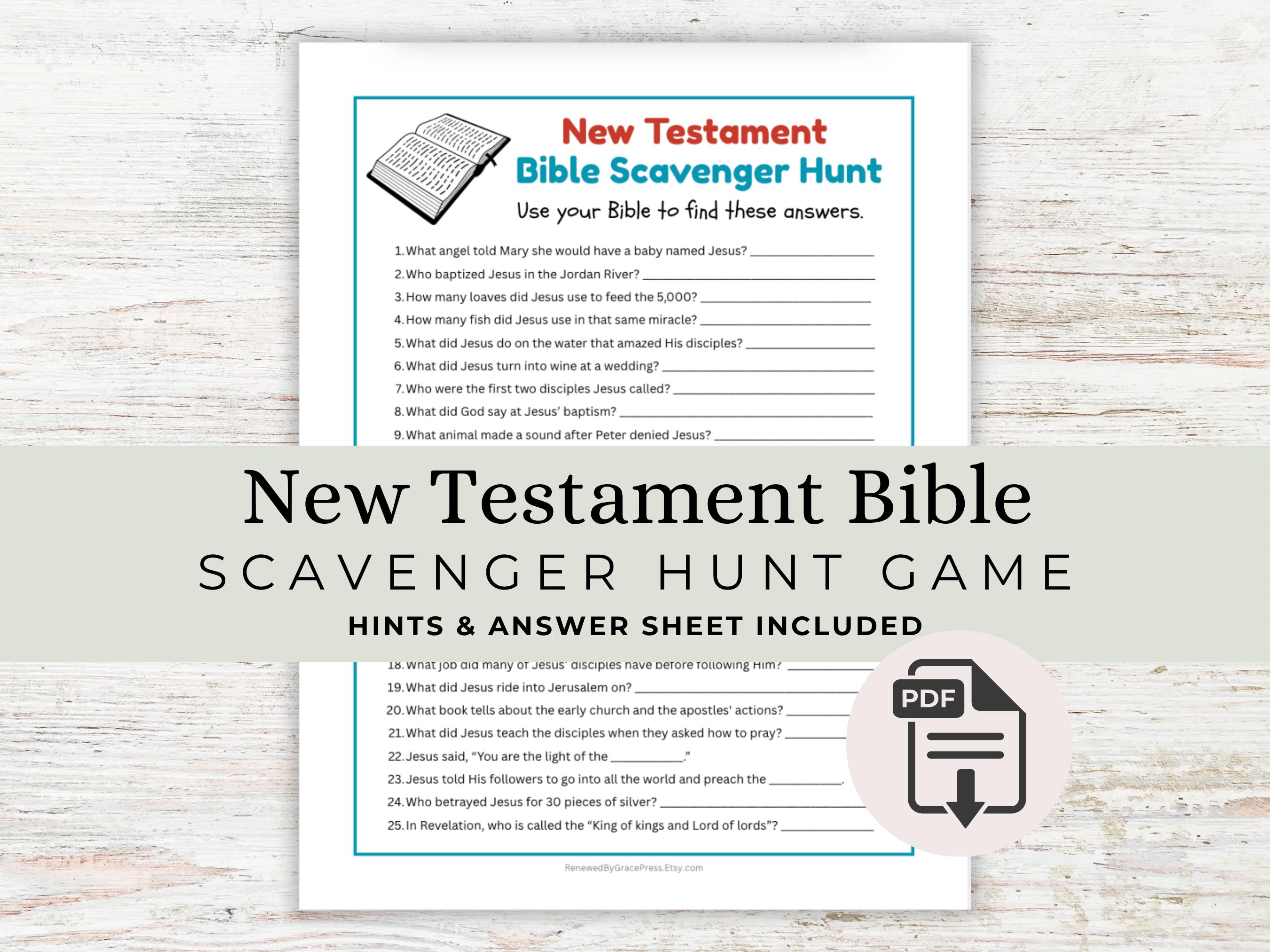 New Testament Bible Scavenger Hunt Game, Printable Activity for Sunday ...