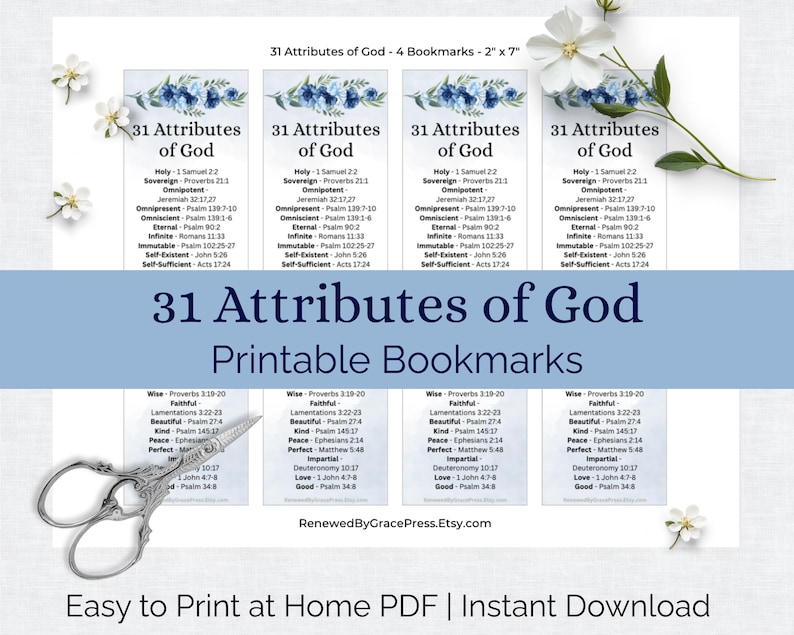 Attributes of God Bookmark Printable Bible Bookmark Christian Gifts ...