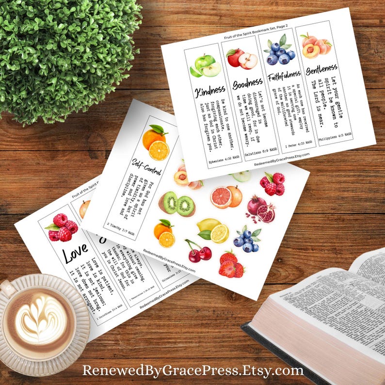 Fruit of the Spirit Bookmark Set, Printable Bible Bookmarks, Christian ...