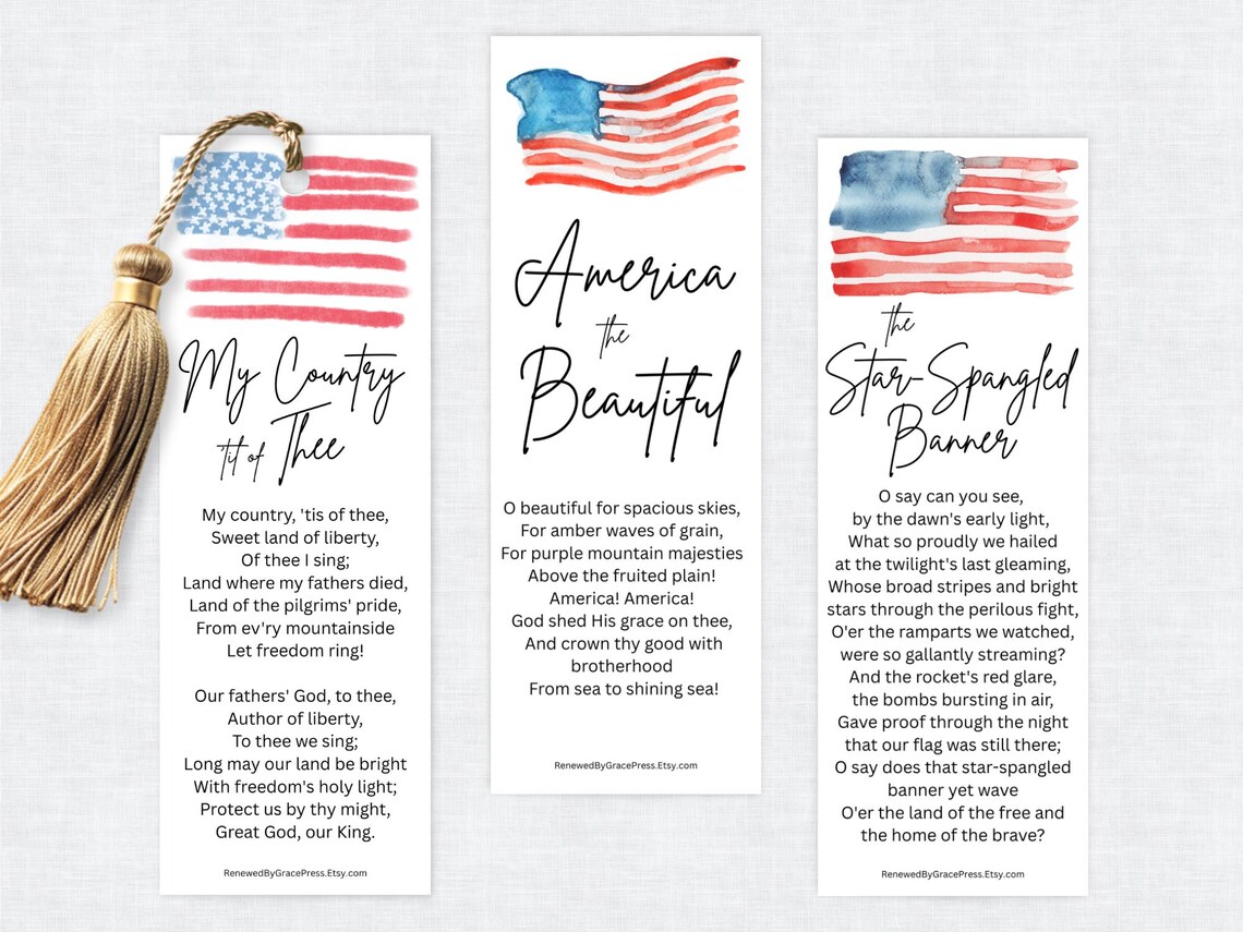 4th of July Church Handout Printable, Patriotic Hymn Bookmarks ...