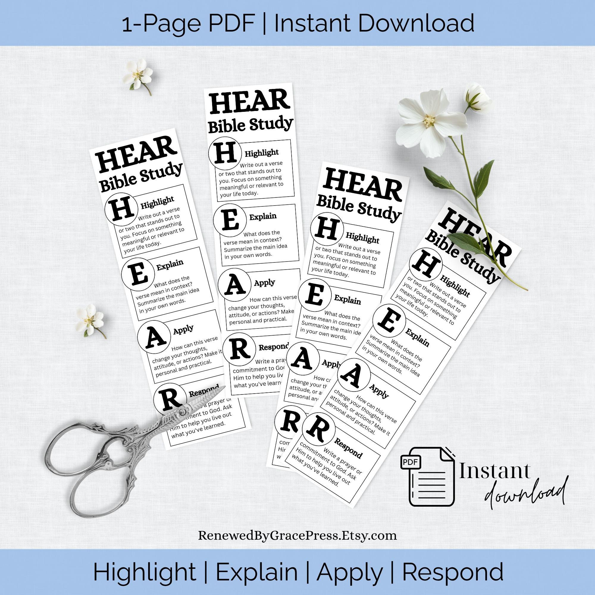 HEAR Bible Study Printable Bookmark Christian Devotional Template Guide ...