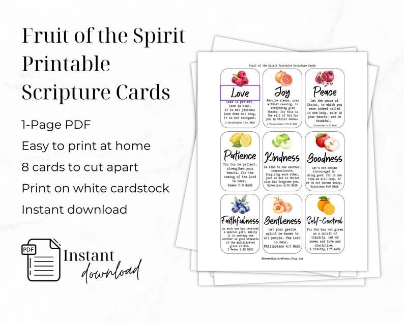 Fruit of the Spirit Printable Scripture Cards Bible Verse Cards for ...