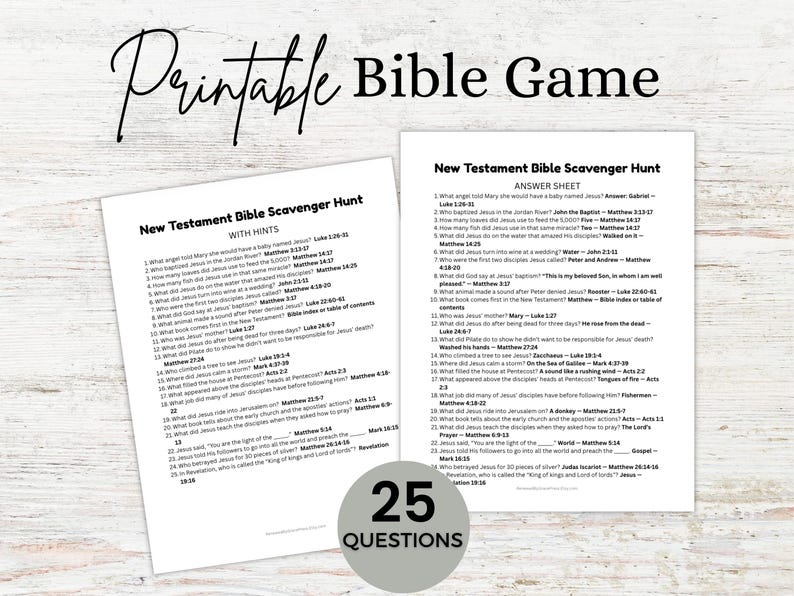 New Testament Bible Scavenger Hunt Game, Printable Activity for Sunday ...