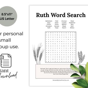 Ruth Bible Word Search Puzzle Printable Game From the Book of Ruth ...