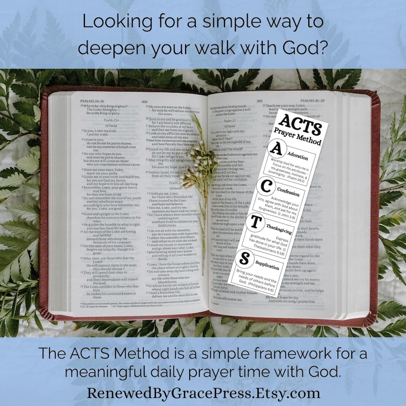 ACTS Prayer Bookmarks ACT Prayer Method Printable Christian Prayer ...