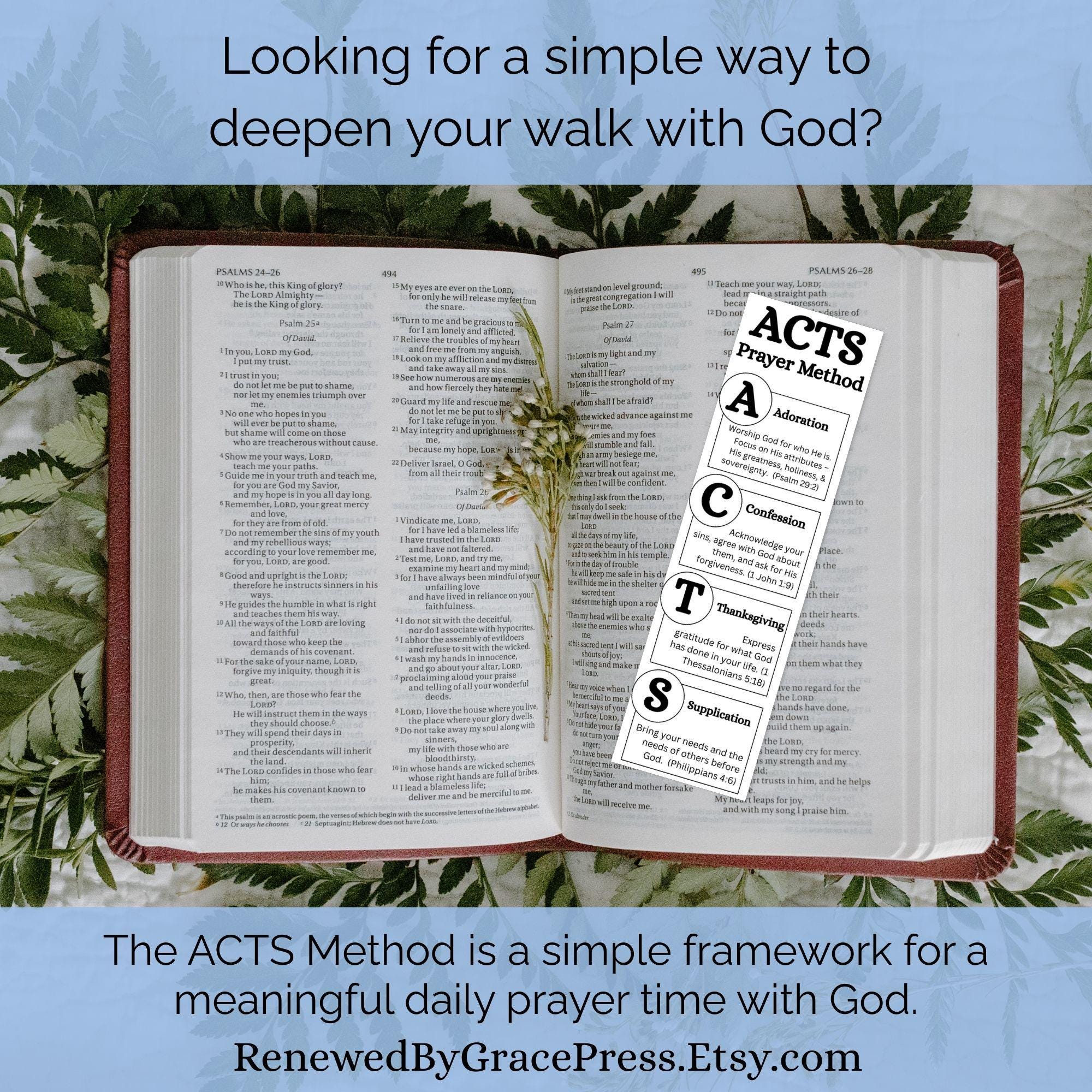 ACTS Prayer Bookmarks ACT Prayer Method Printable Christian Prayer ...