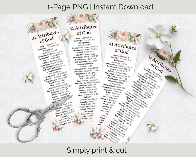 Attributes of God Bookmark Printable Bible Bookmark Christian Gifts ...