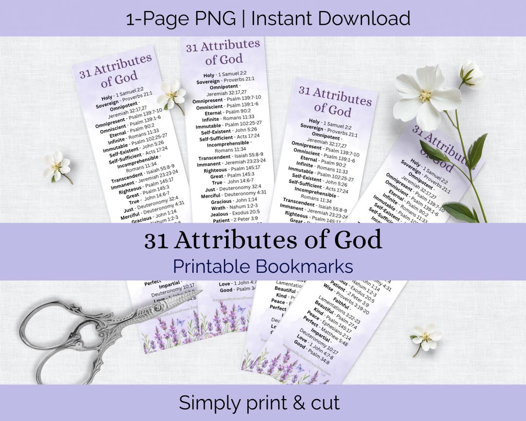 Attributes of God Bookmark Printable Bible Bookmark Christian Gifts ...