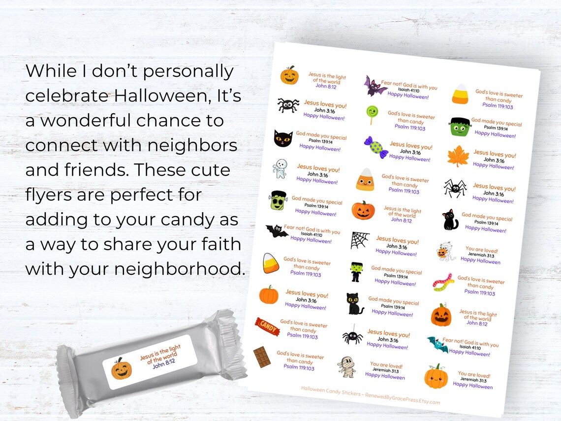 Christian Halloween Stickers for Candy With Bible Verses, Printable ...