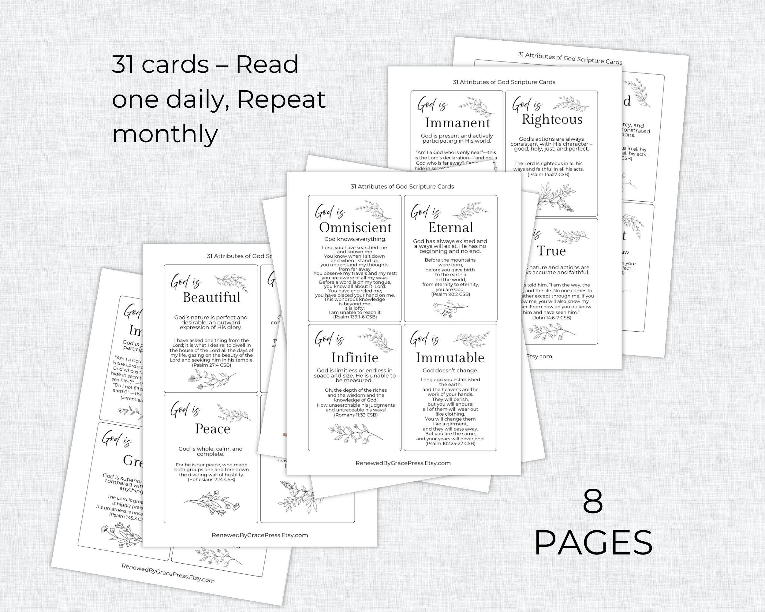 31 Attributes of God Cards Printable Scripture Cards for Bible Study ...
