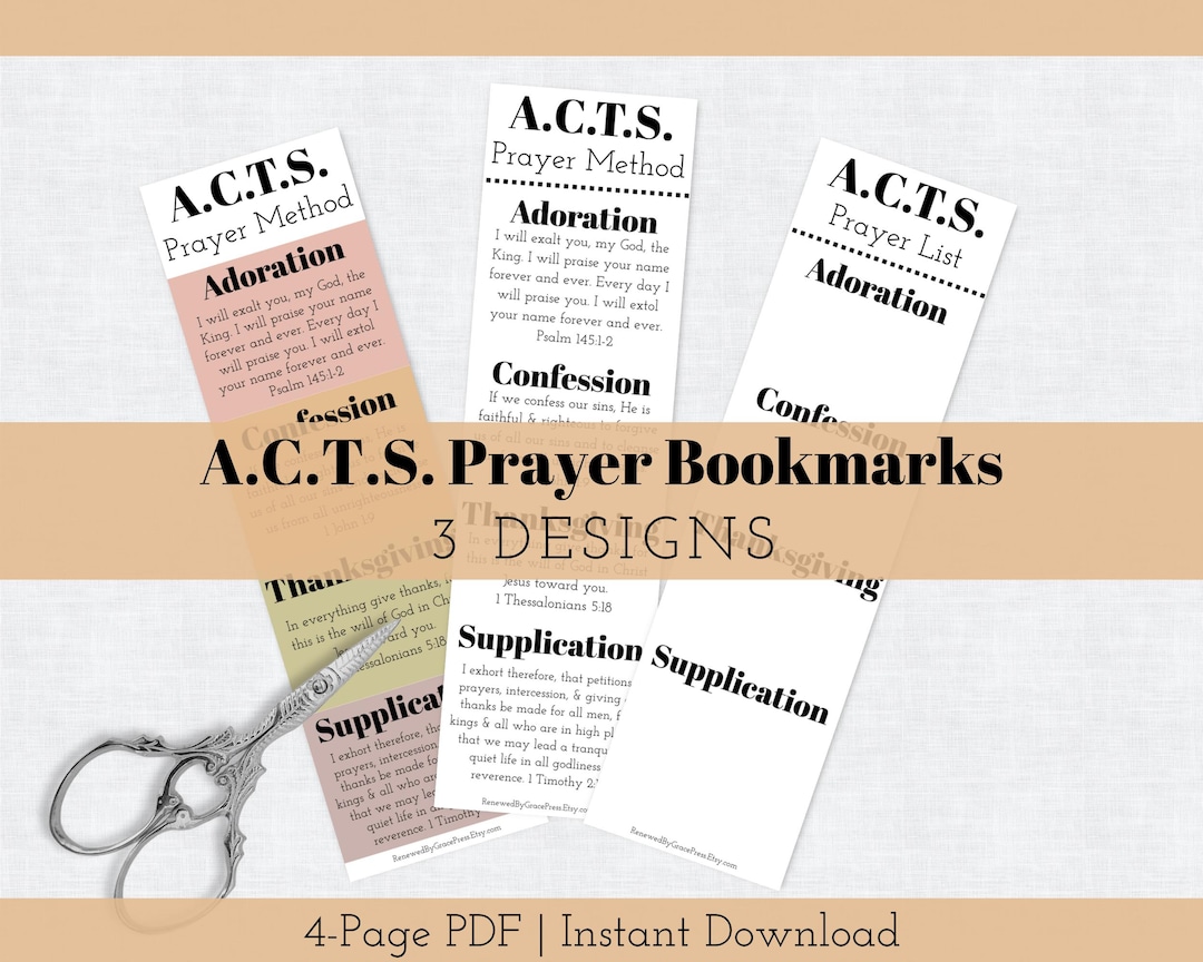 ACTS Prayer Printable Bookmarks How to Pray Guide Bible Study Prayer ...