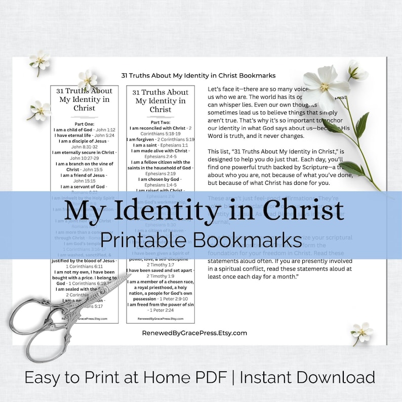 Printable Identity in Christ Bookmarks Affirmation Bible Verses Bible ...